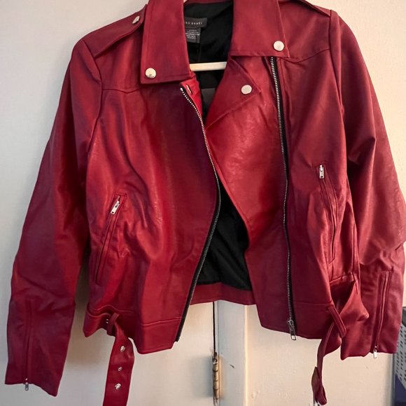 Jackets & Coats | Red Leather Moto Jacket | Poshmark